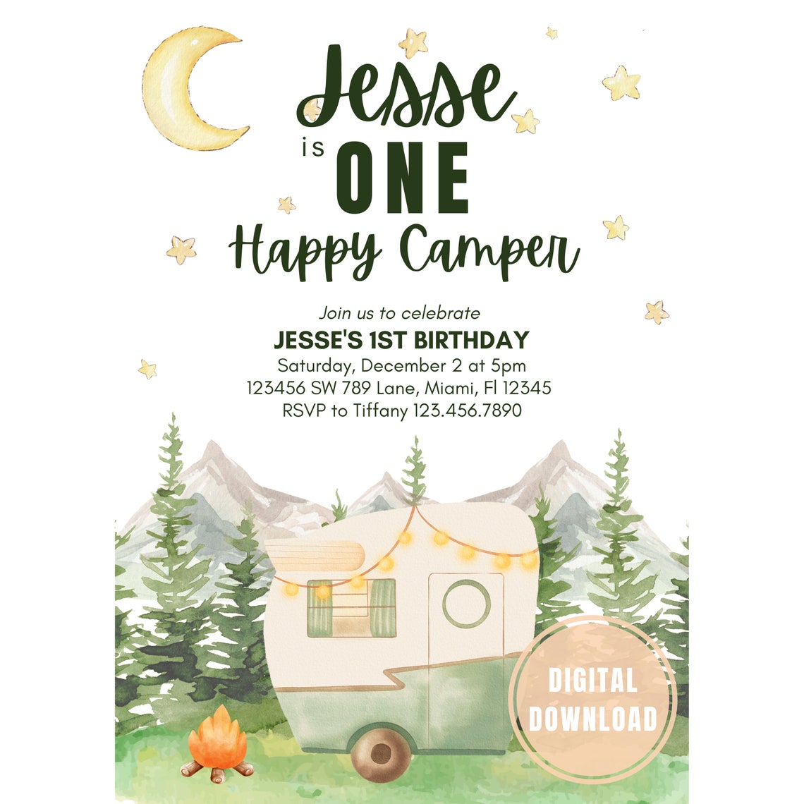 Editable One Happy Camper Birthday Invitation Template - Etsy
