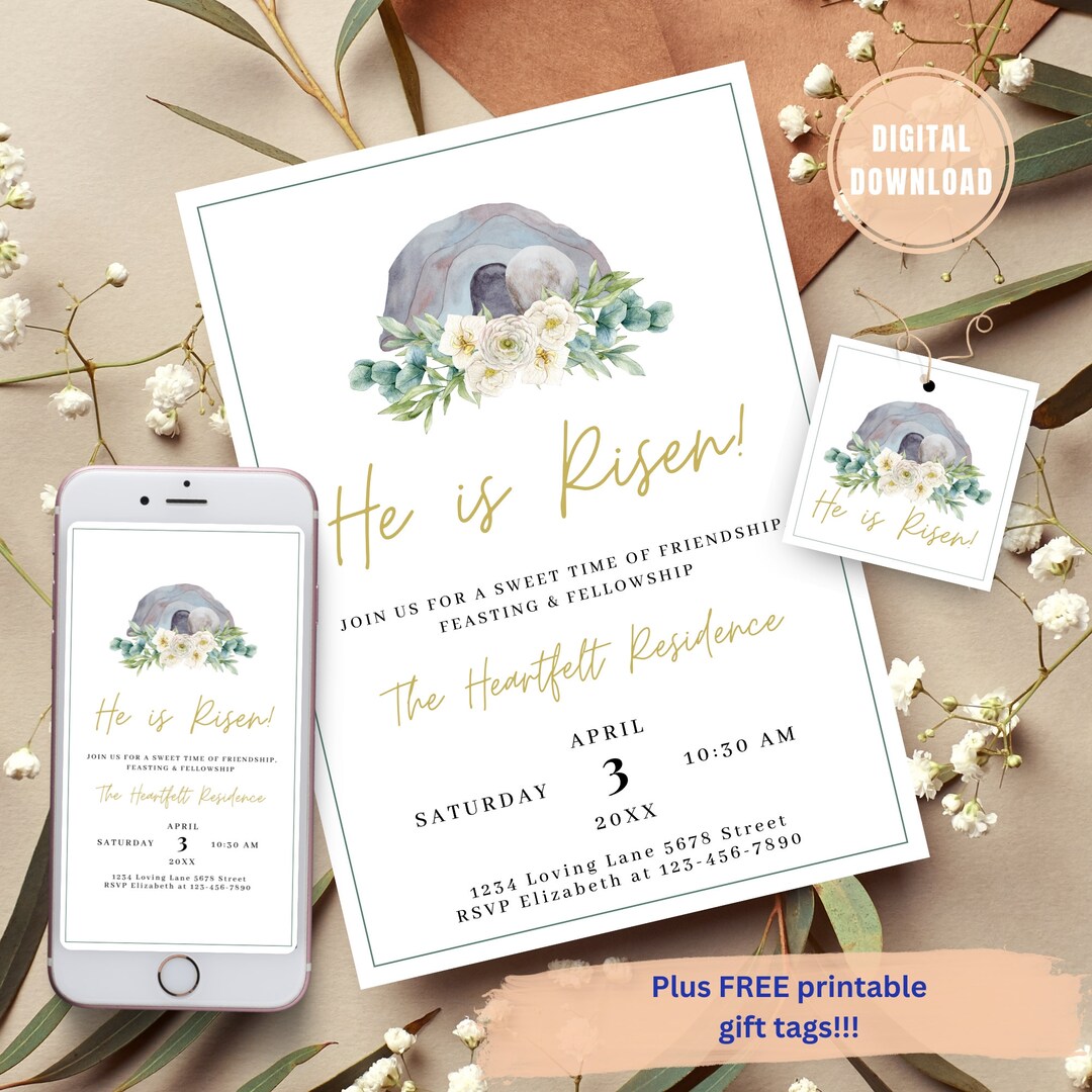 EDITABLE He is Risen, He is Risen Brunch Invitation, Easter Party ...