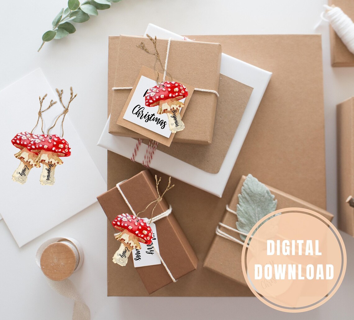Editable Mushroom Christmas Gift Tags (digital Download) - Etsy