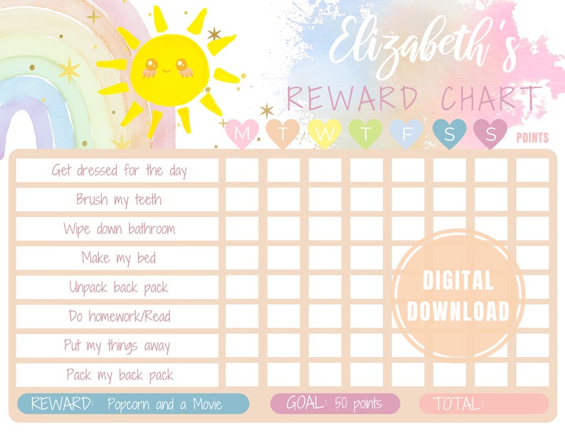Editable Sunshine Rainbow Reward Chart Rainbow Behavior - Etsy