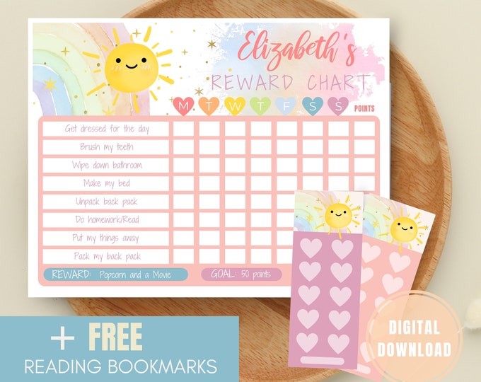 Editable Sunshine Rainbow Reward Chart, Sunshine Sticker Chart, Pink ...