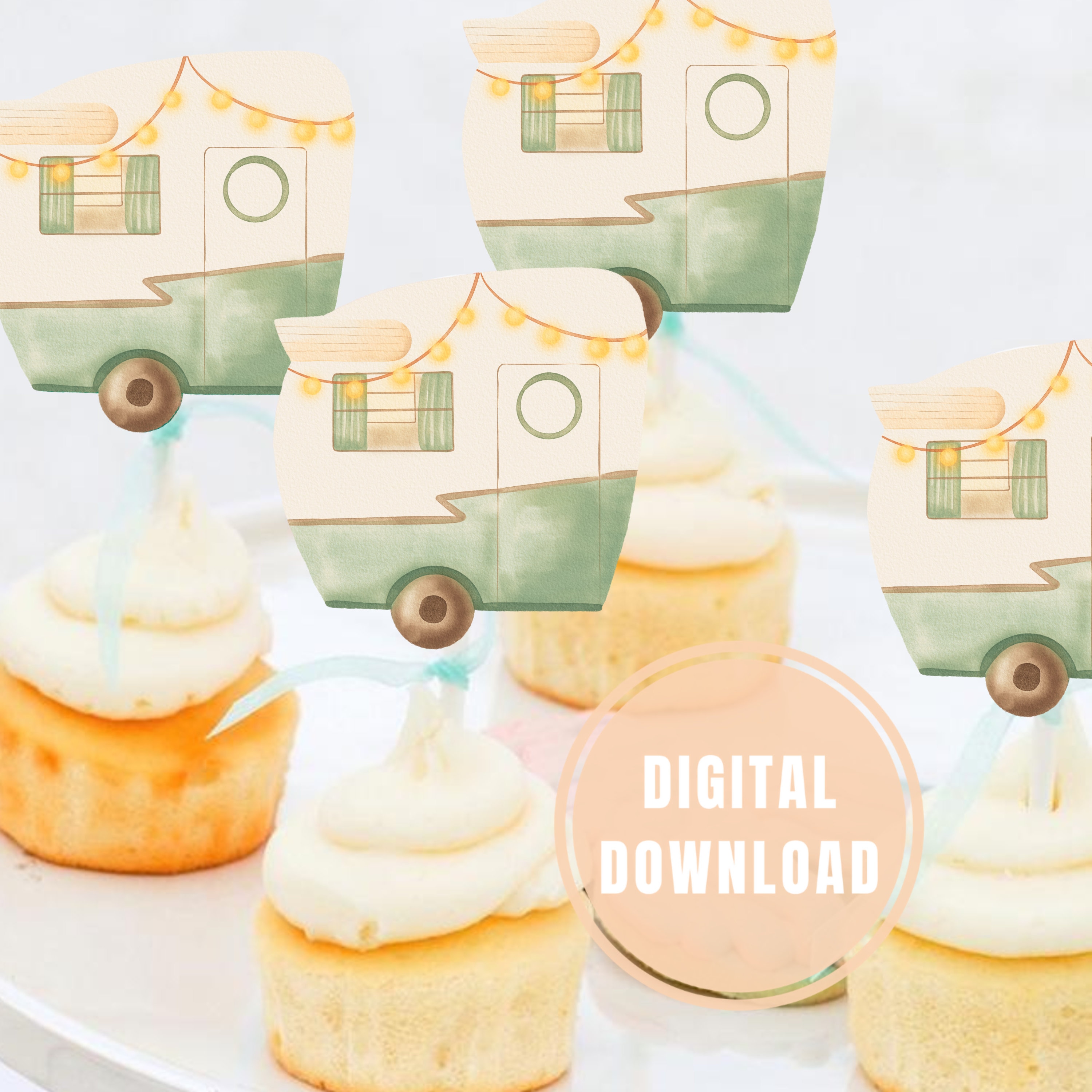 One Happy Camper Cupcake Toppers Camping Cake Topper Happy - Etsy