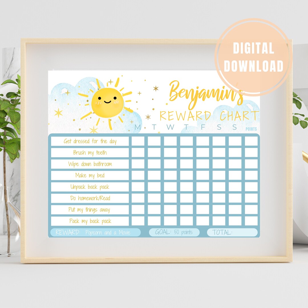 Sunshine Reward Chart, Kids Chore Chart, Editable PDF (digital Download ...