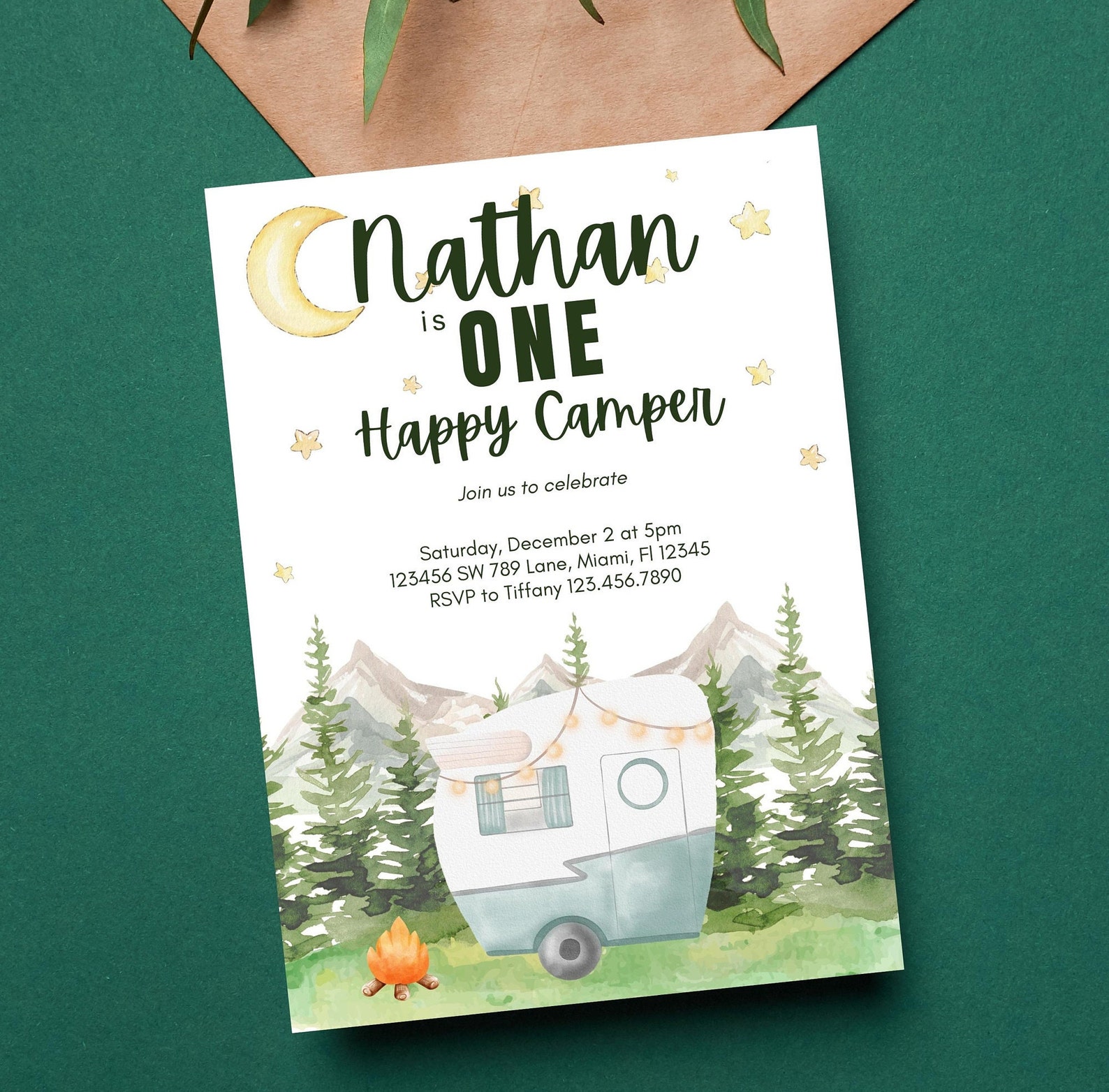 Editable One Happy Camper Birthday Invitation Template - Etsy