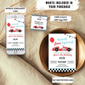 SELF EDITABLE Need FOUR Speed Invitation Race Car 4th Birthday ...