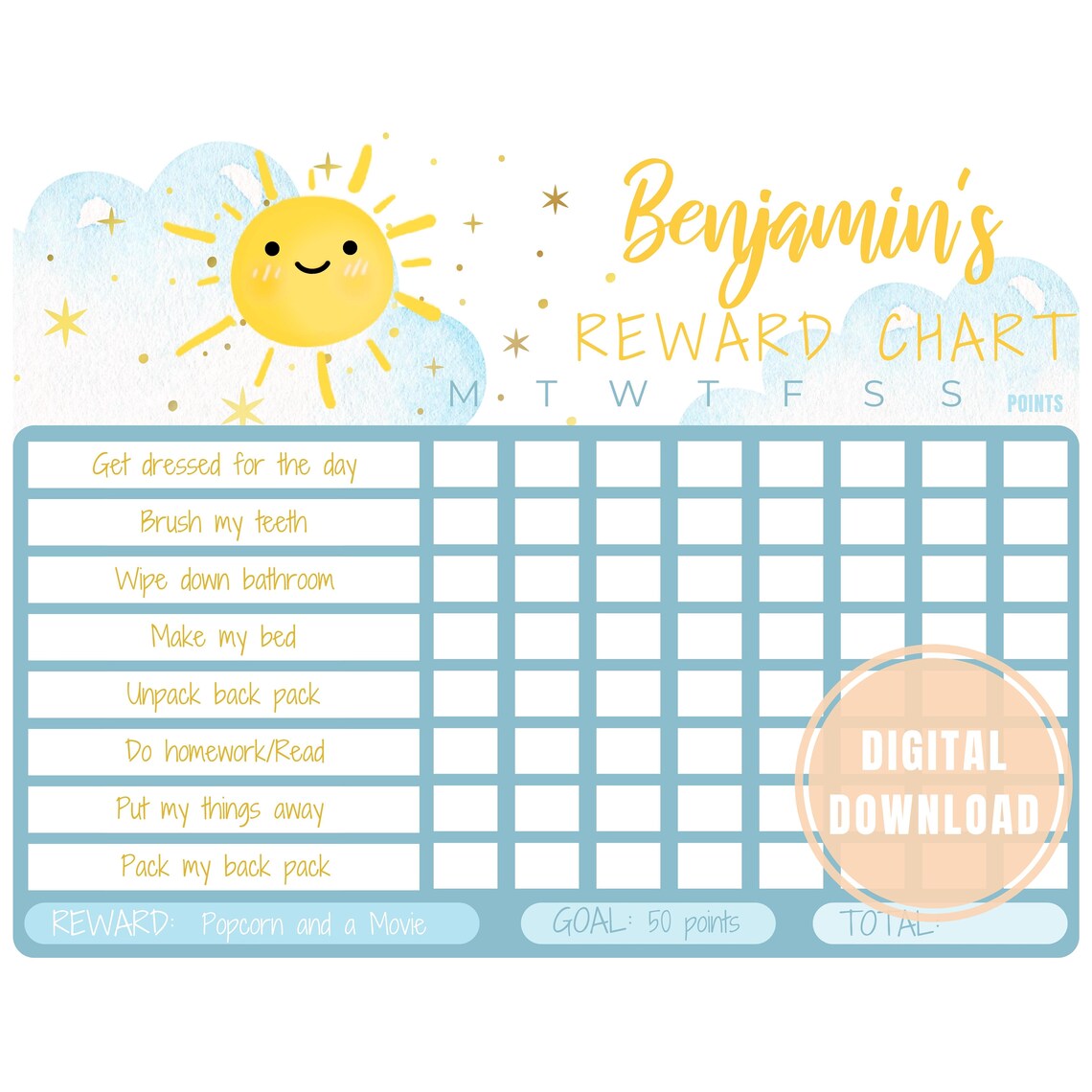 EDITABLE You Are My Sunshine Responsibility Chart Reward - Etsy