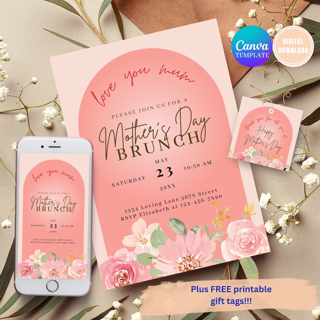 Pink Floral Mothers Day Invitation Boho Invite Mothers Day Brunch Flyer ...