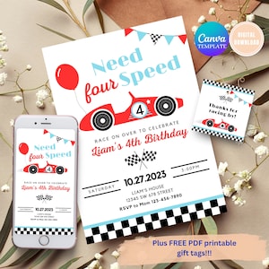 SELF EDITABLE Need FOUR Speed Invitation Race Car 4th Birthday - Etsy