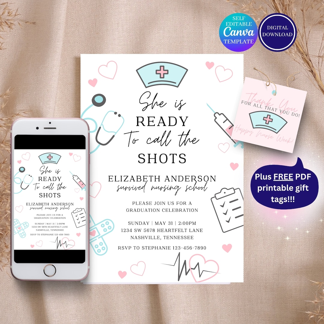 Nurse Graduation Invitation Template, Pink Hearts (digital Download) - Etsy
