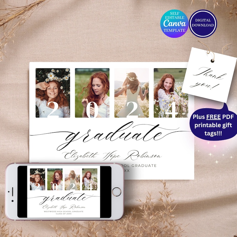 Editable Photo Graduation Announcement Template, Minimalist Design ...