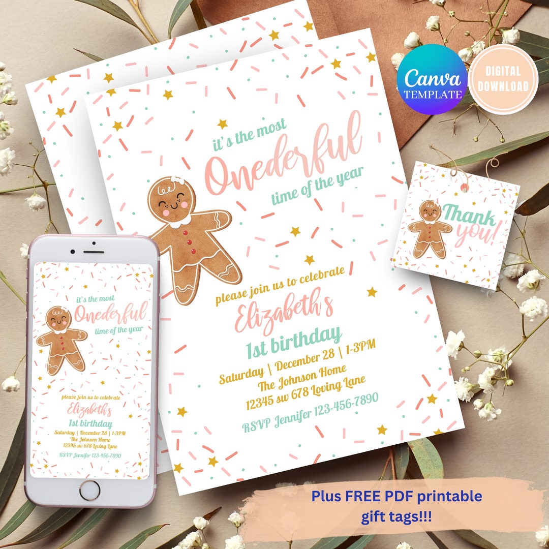 EDITABLE Gingerbread Girl Christmas Birthday Invitation Holiday Cookie ...