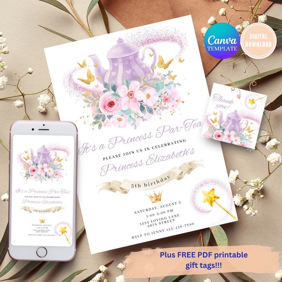 UNIQUE Princess Tea Party Invitation, Princess Digital Invitation ...