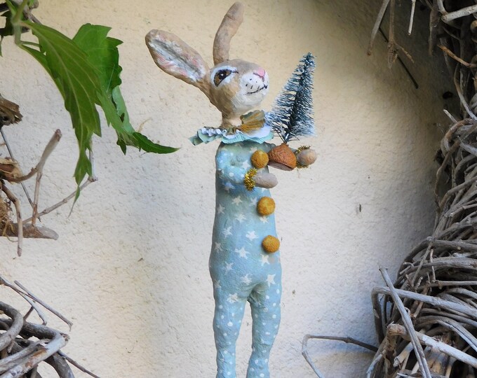 Christmas or Thanksgiving Rabbit Ornament, Spun Cotton Bunny, Whimsical ...