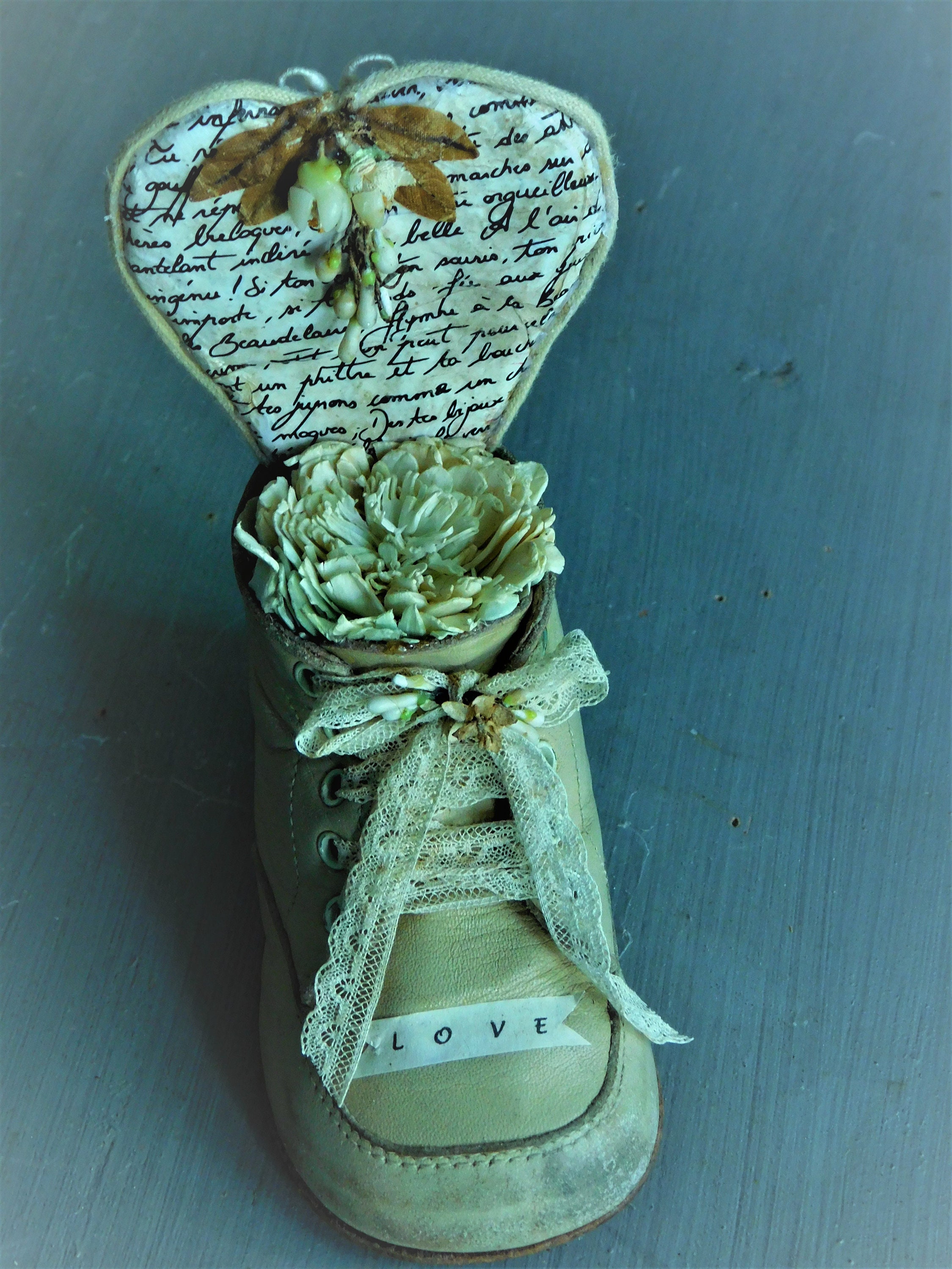 Altered Baby Shoe Repurposed Vintage Baby Shoe French Nordic | Etsy