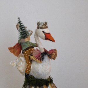 Fairytale Swan and Rabbit Ornament, Whimsical Animal Figurines, Spun ...