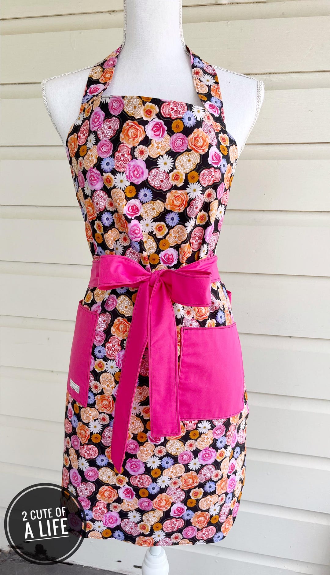 Floral Sugar Skull Apron, Day of the Dead Kitchen Apron - Etsy