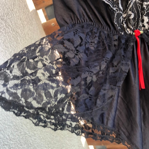 70s black white romantic lace ruffled vintage bodysui… - Gem