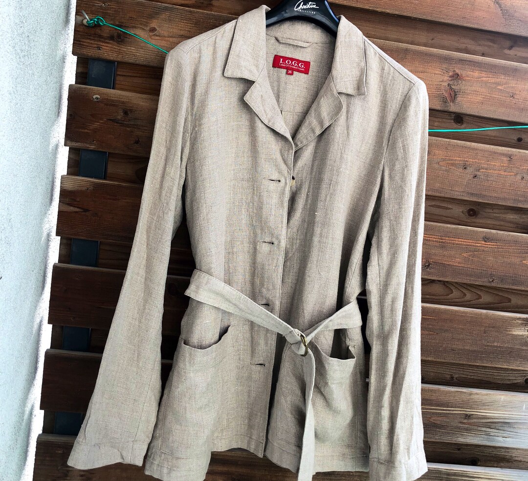 100% Linen / Flax Grey Vintage Relaxed Minimalist Button Down Jacket ...