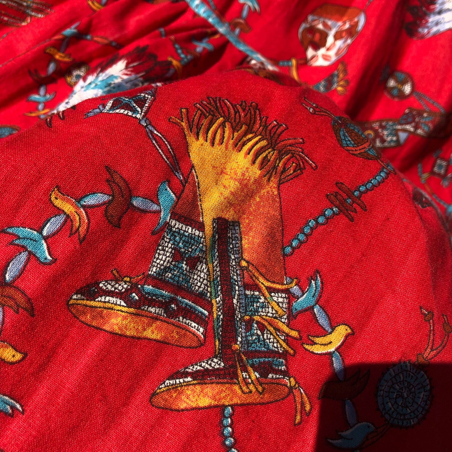 Native American Indian Theme Red Print Vintage Boho Hipi Handmade ...