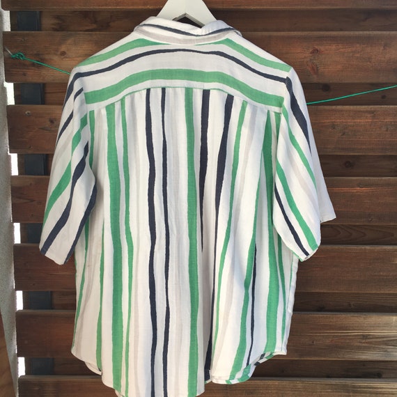 Italian vintage 100% cotton striped short sleeve butt… - Gem