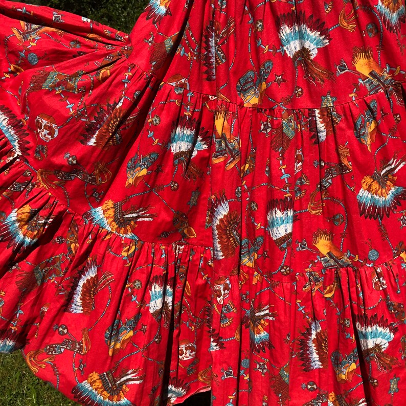 Native American Indian Theme Red Print Vintage Boho Hipi Handmade ...