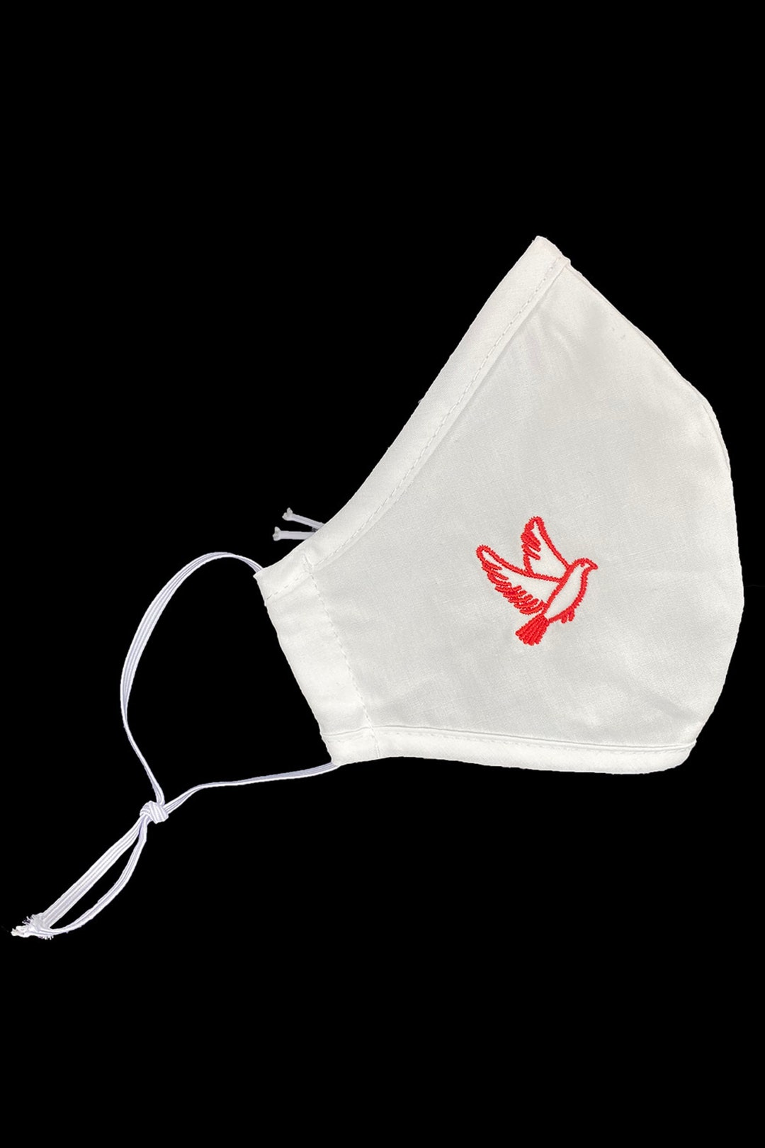Confirmation Face Mask White With Red Dove Embroidered - Etsy