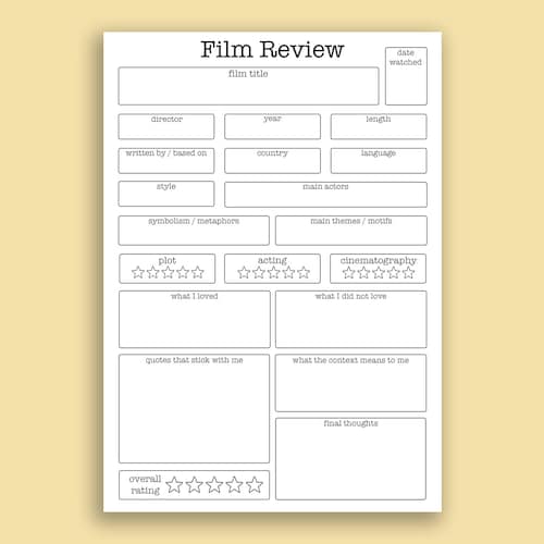 Printable Film Review Movie Review in A4 A5 Letter - Etsy