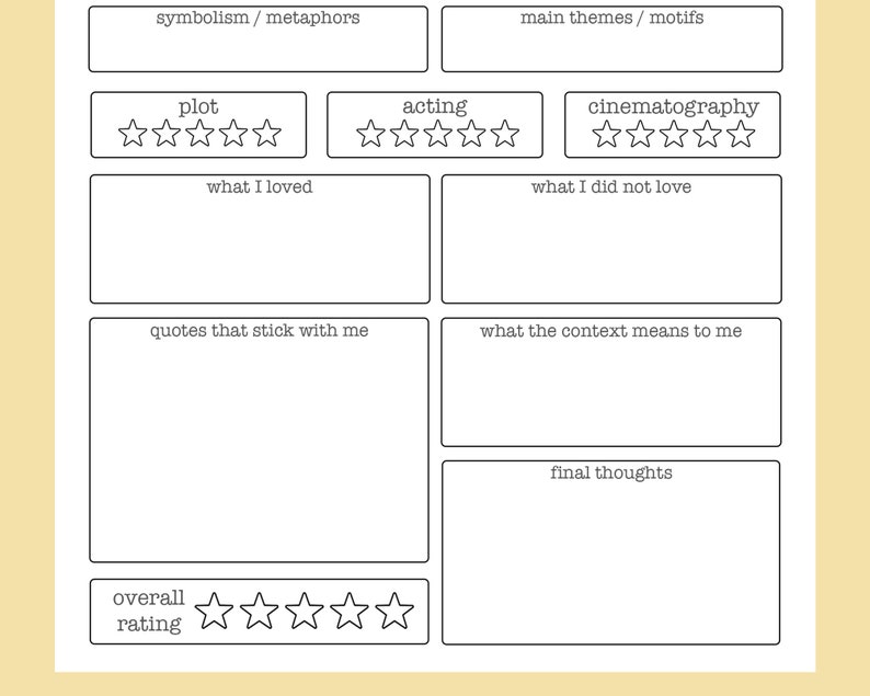 Printable Film Review, Movie Review in A4, A5, Letter - Etsy