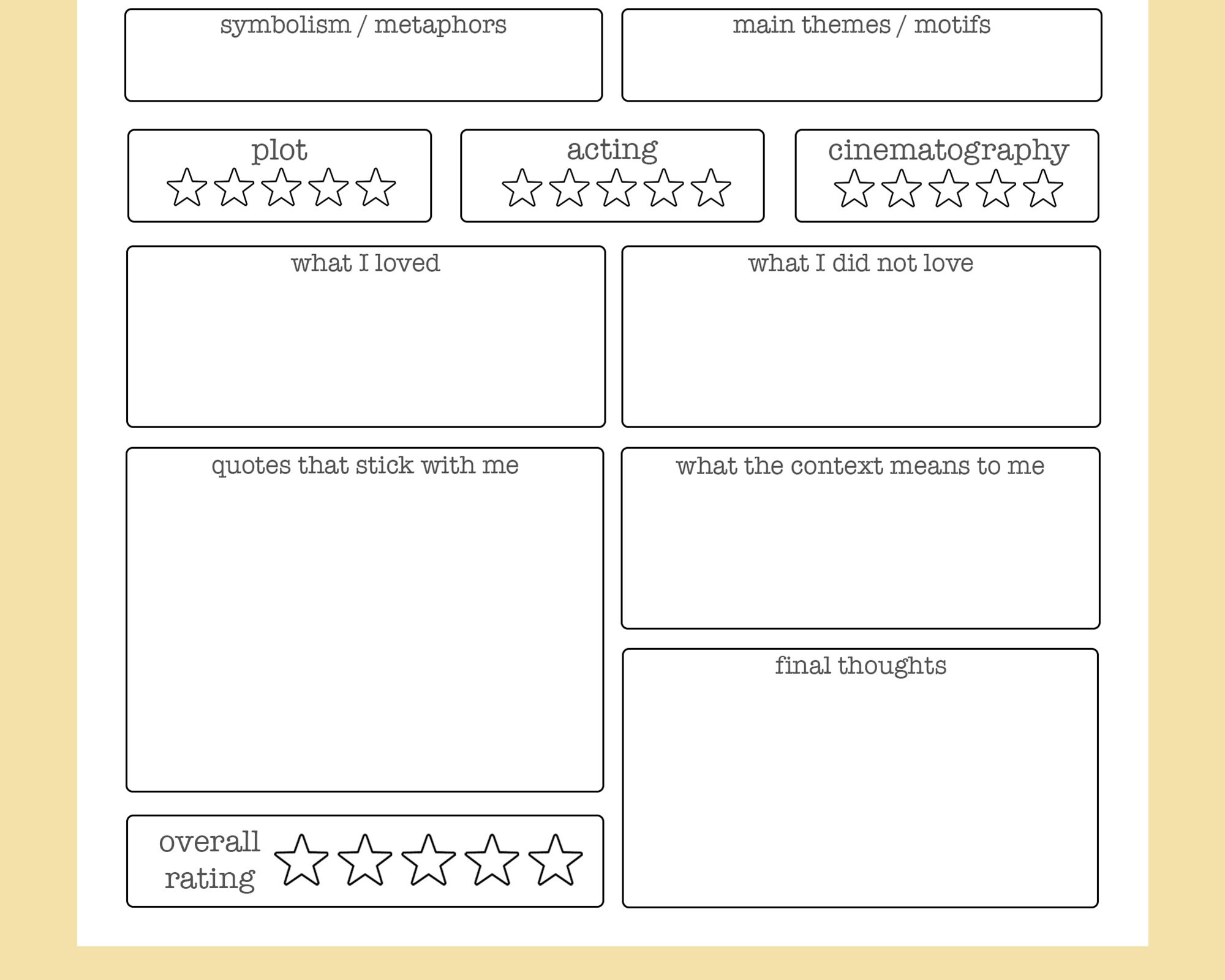 Printable Film Review, Movie Review in A4, A5, Letter - Etsy