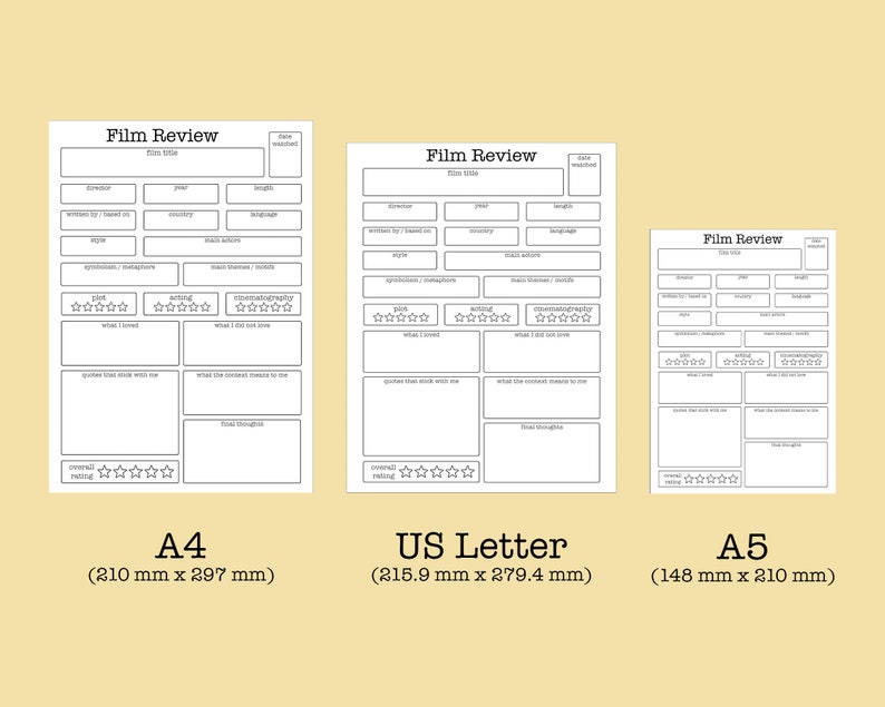 Printable Film Review, Movie Review in A4, A5, Letter - Etsy
