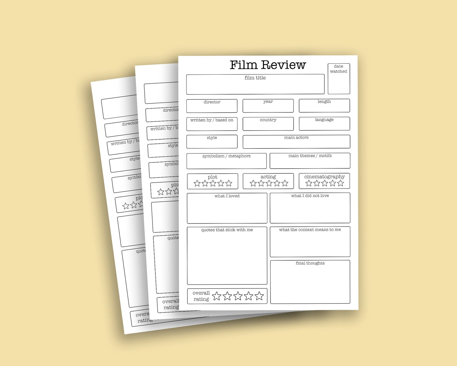 Printable Film Review, Movie Review in A4, A5, Letter - Etsy