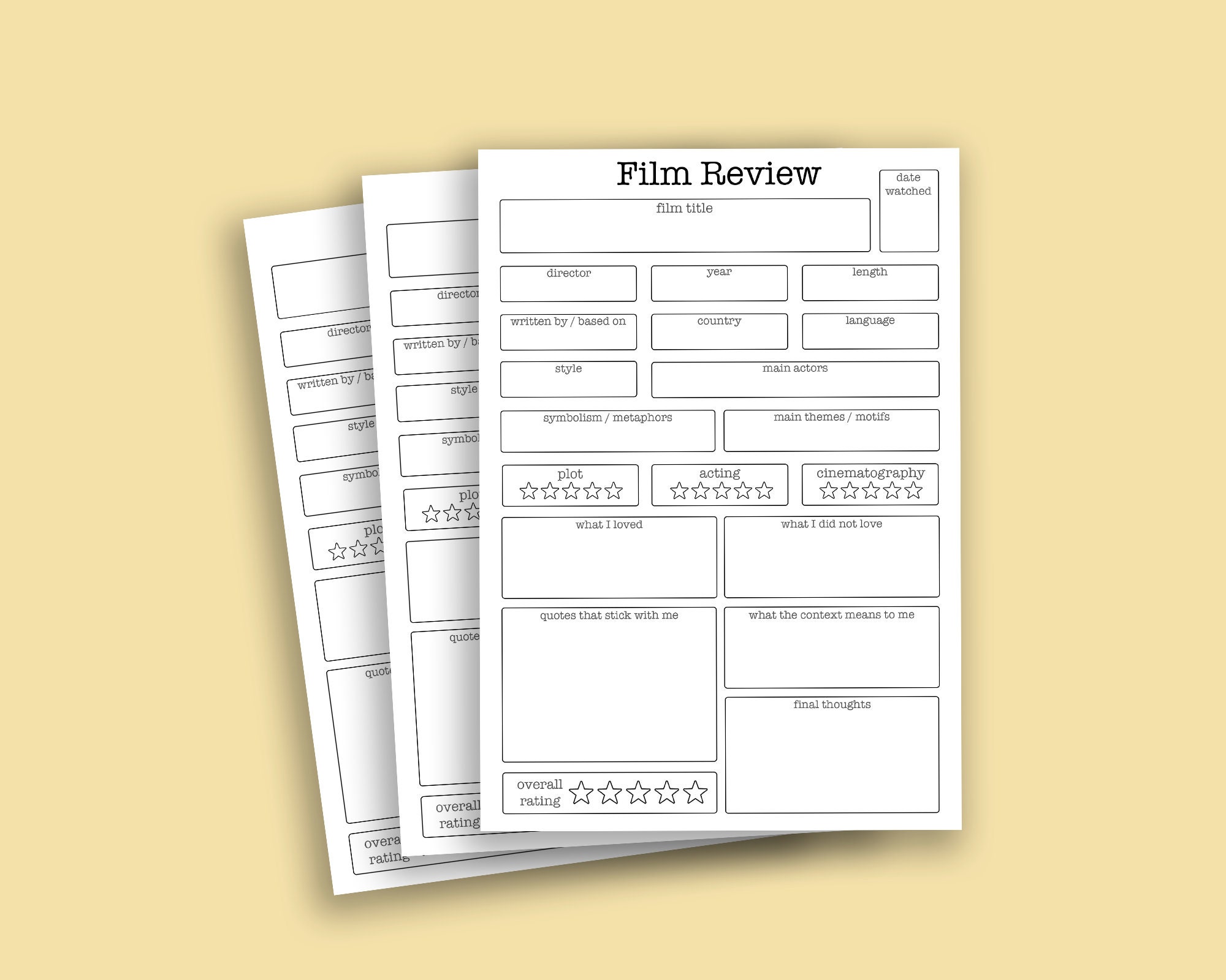 Printable Film Review, Movie Review in A4, A5, Letter - Etsy