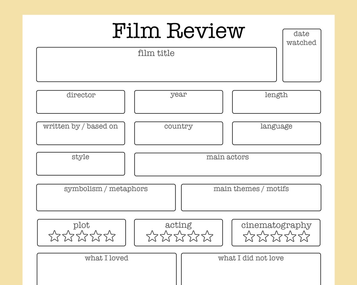 Printable Film Review, Movie Review in A4, A5, Letter - Etsy