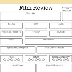 Printable Film Review, Movie Review in A4, A5, Letter - Etsy