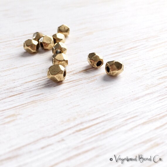 Small Antique Gold Faceted Metal Beads 6mm / 5pc Rustic Gold - Etsy