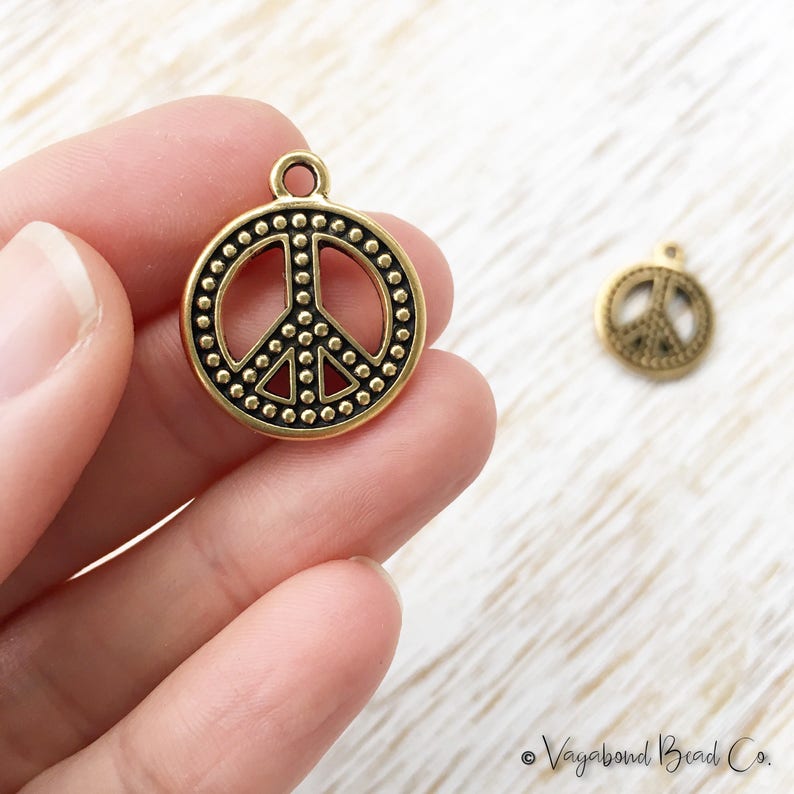 Large Peace Charm 23mm / 2pc 22k Gold Plated Peace Charm | Etsy