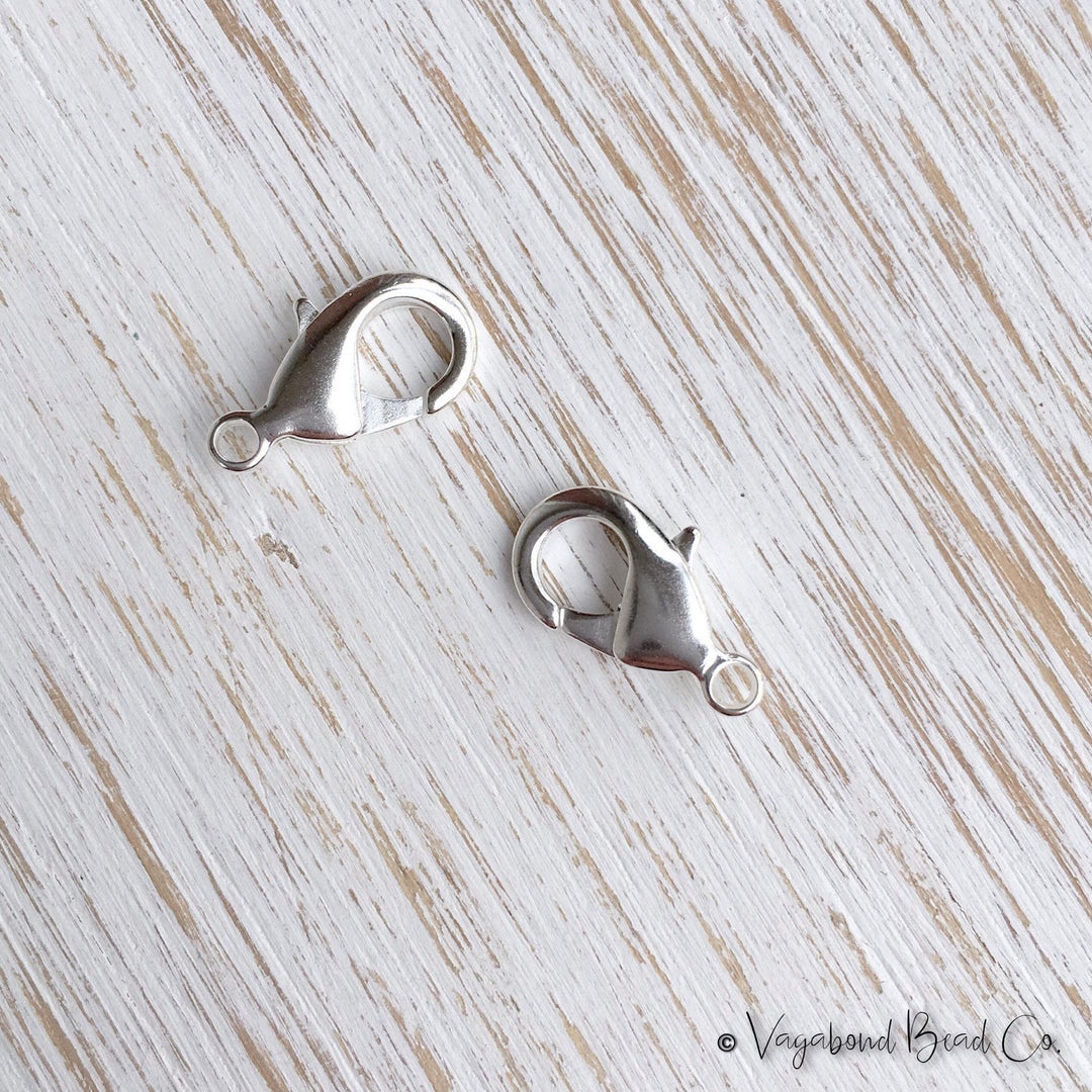 Bright Fine Silver Lobster Clasps 15mm / 3pc, Sterling Silver Plated ...