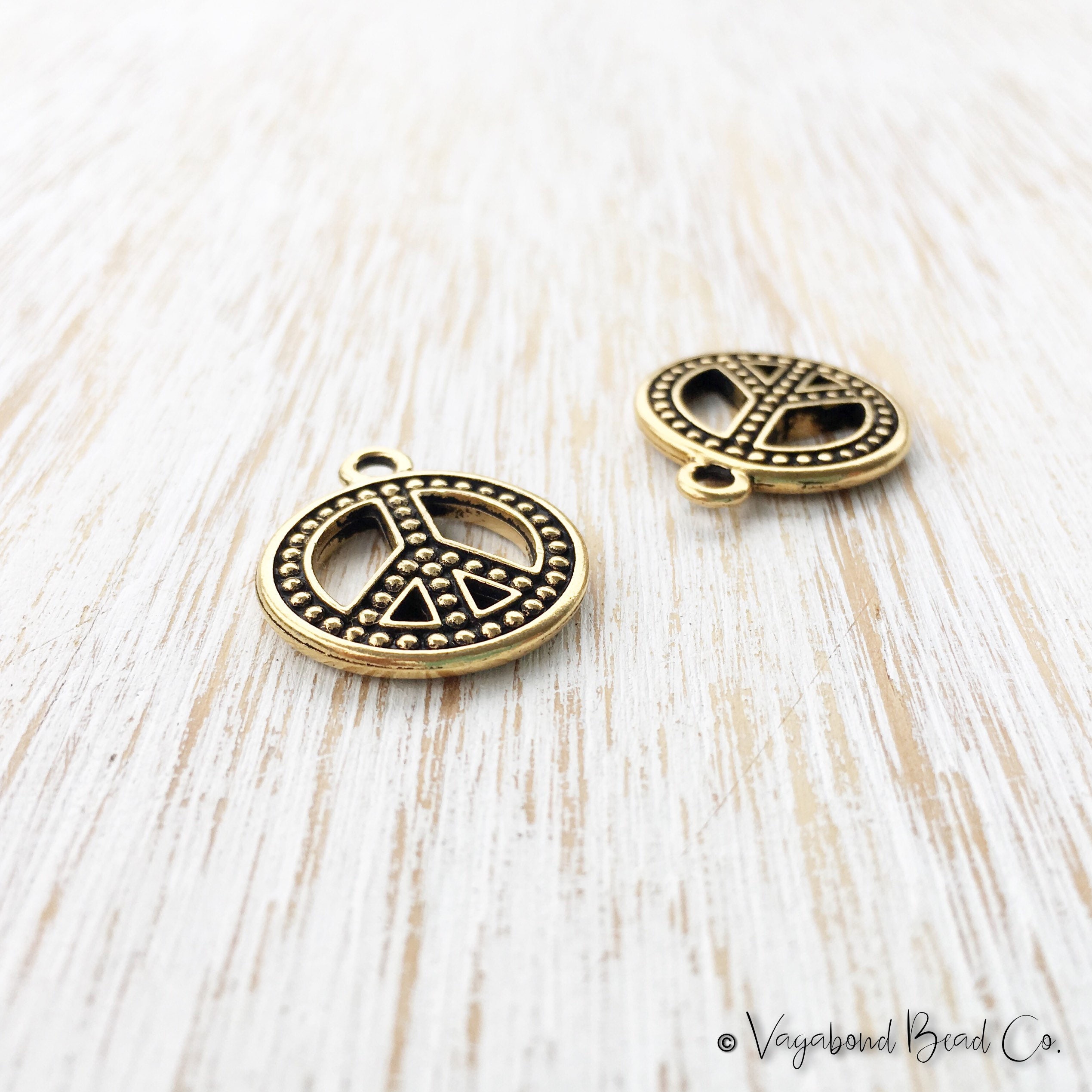 Large Peace Charm 23mm / 2pc 22k Gold Plated Peace Charm | Etsy