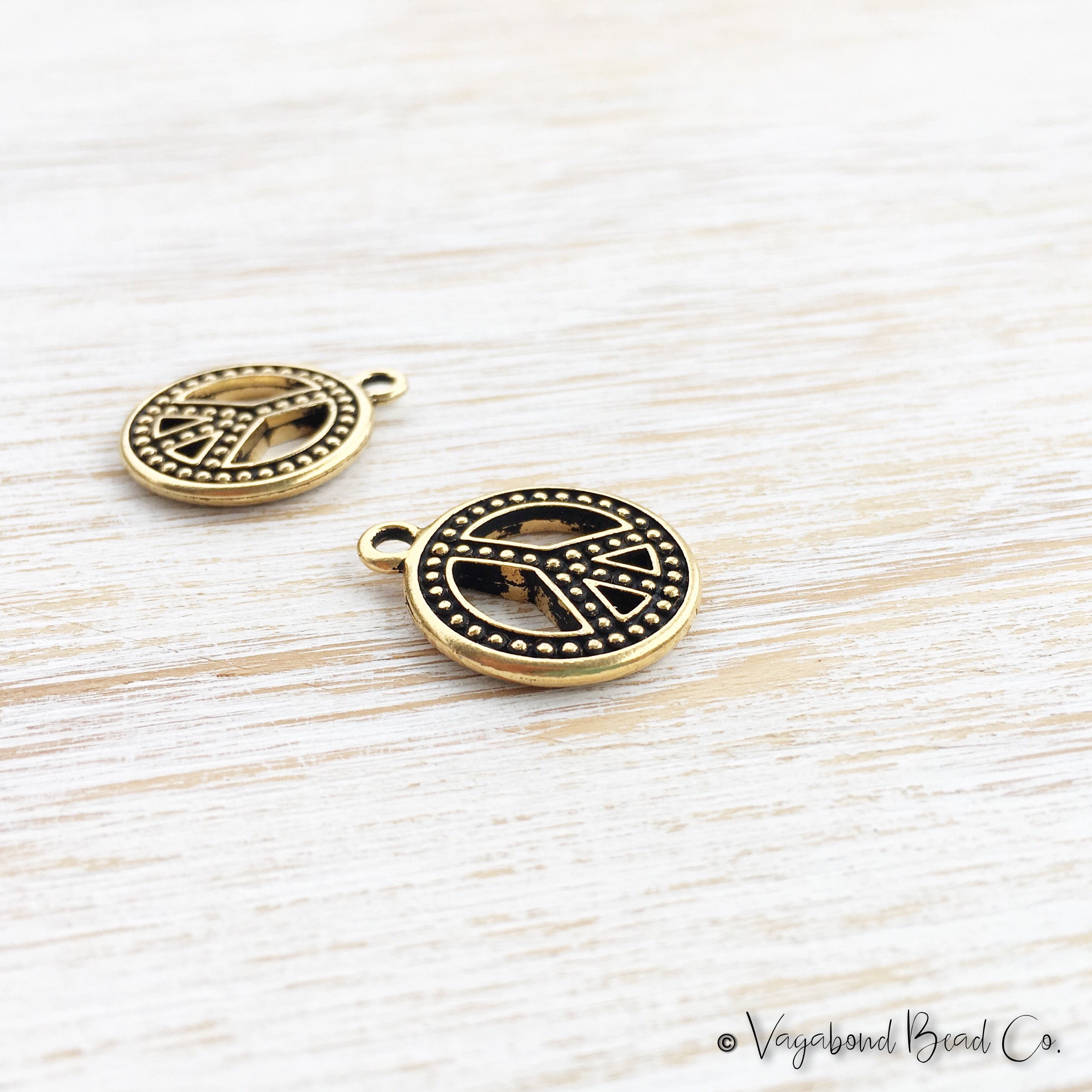 Large Peace Charm 23mm / 2pc 22k Gold Plated Peace Charm | Etsy