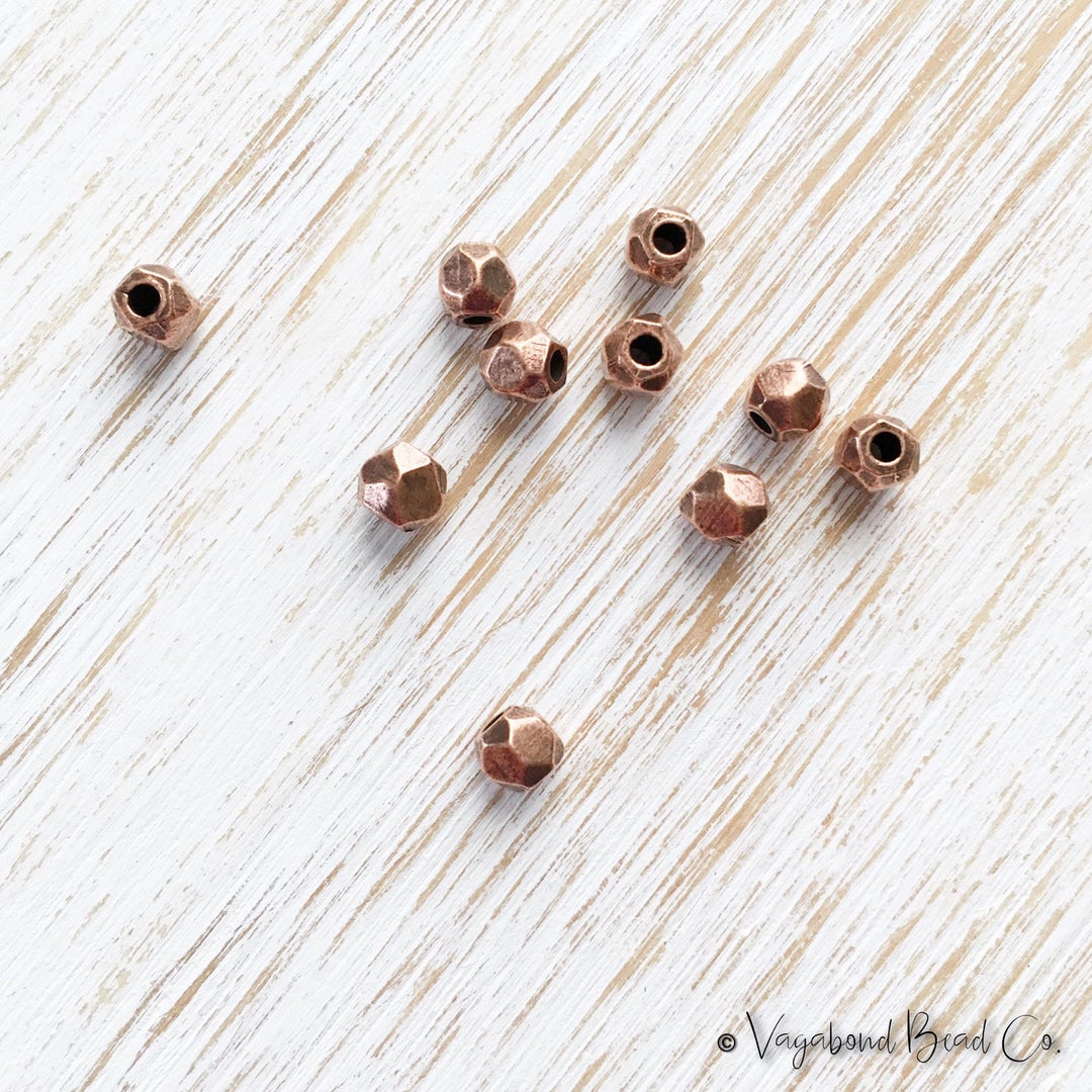 Small Faceted Antique Copper Metal Bead 6mm / 5pc, Rustic Copper Beads ...