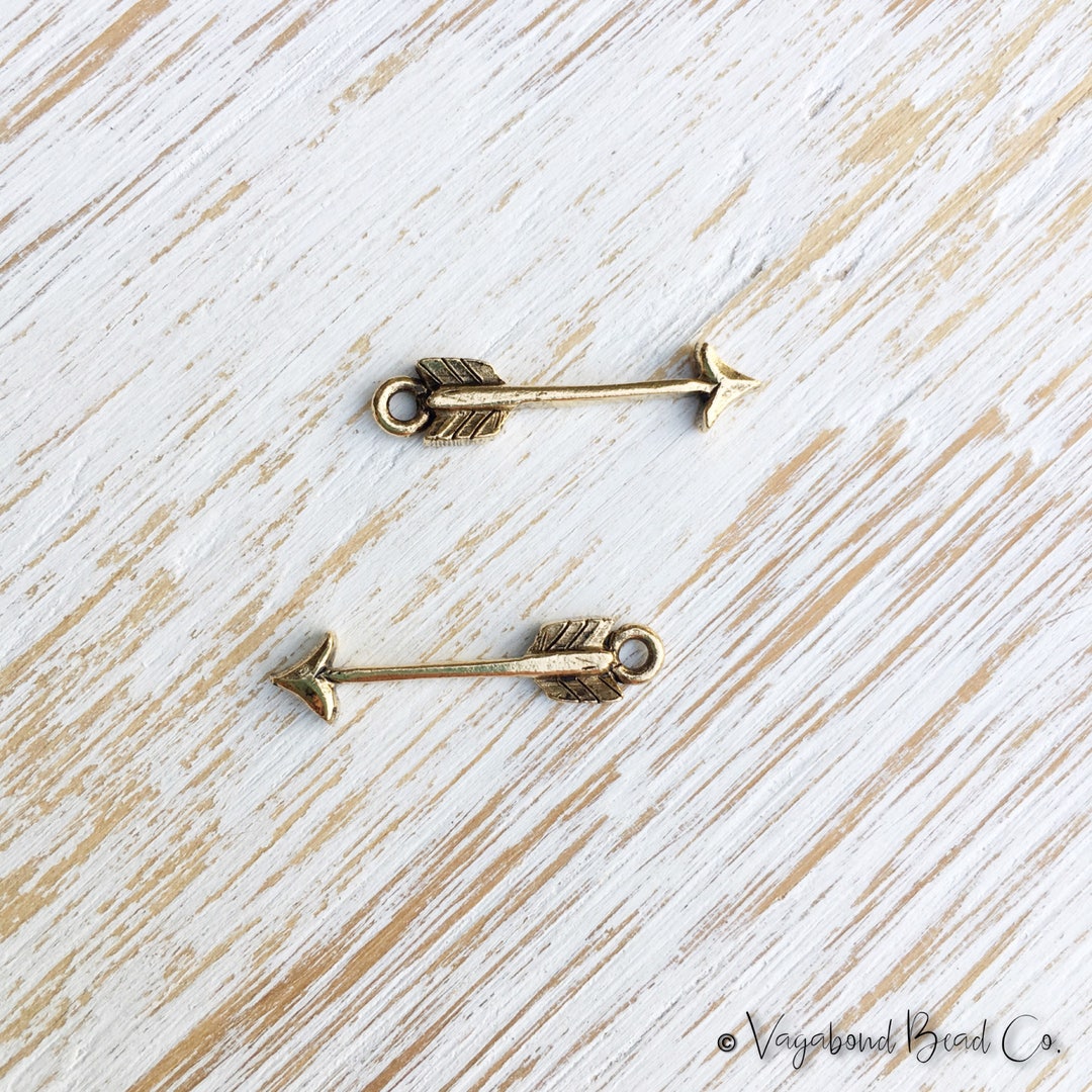 Small 24k Gold Arrow Charm 23mm / 2pc, Antique Gold Plated Archery ...