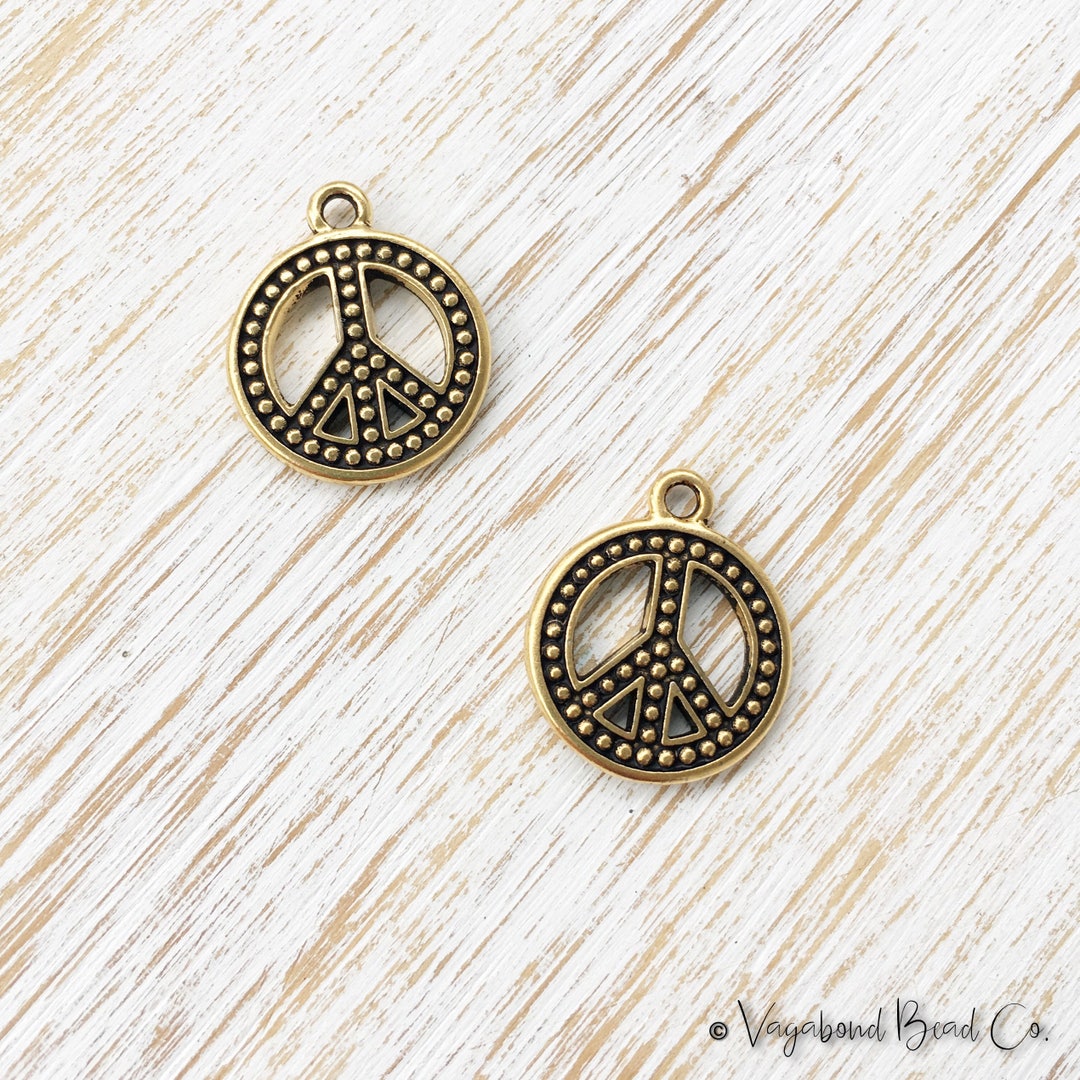Large Peace Charm 23mm / 2pc, 22k Gold Plated Peace Charm, Yoga Charms ...