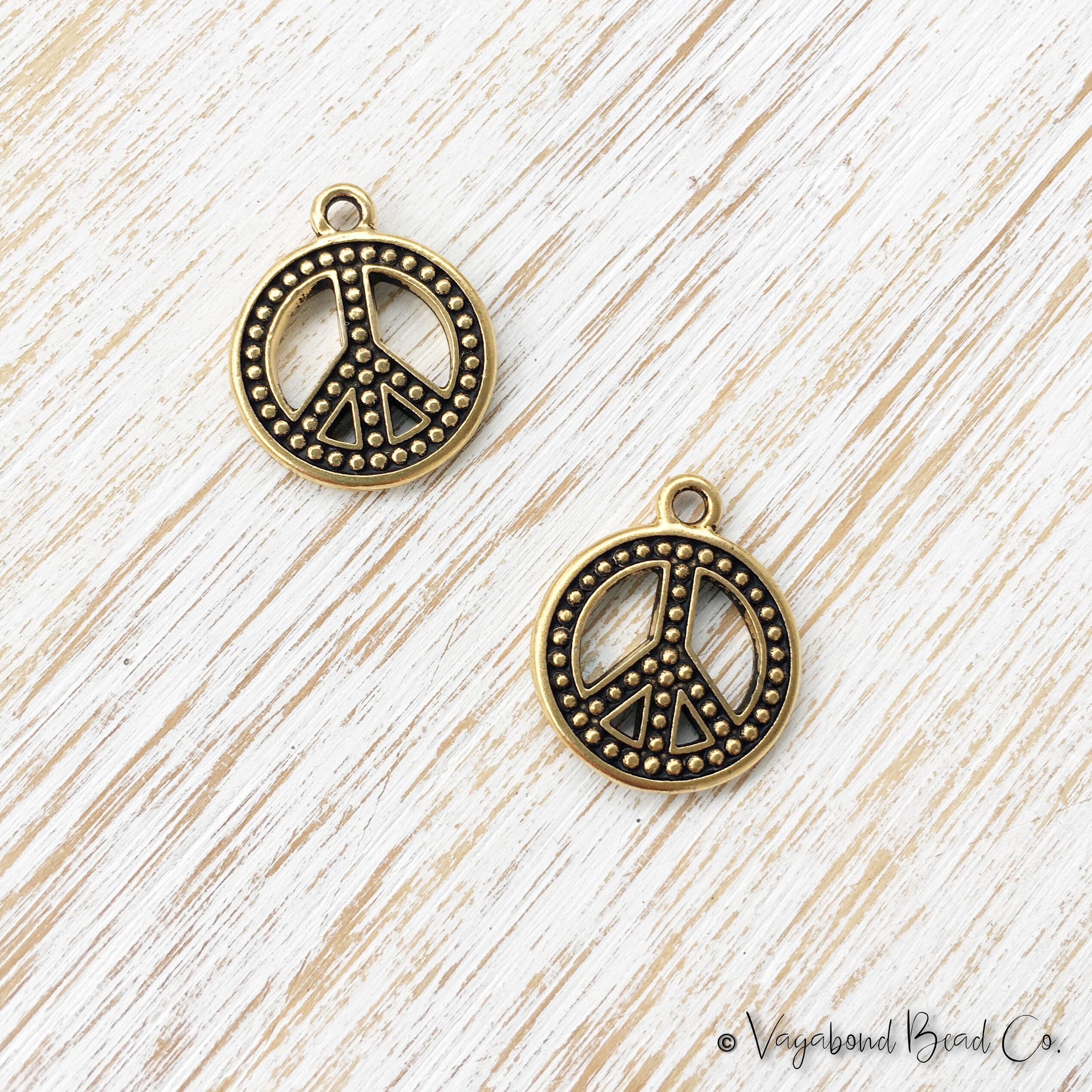 Large Peace Charm 23mm / 2pc 22k Gold Plated Peace Charm | Etsy