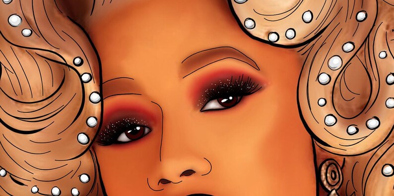 Cardi B art print. hand made digital portrait | Etsy