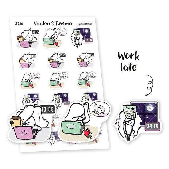Work Late Planner Stickers Ensi S0794 Late at Night - Etsy