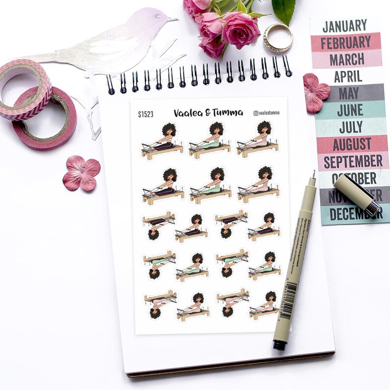 Pilates Planner Stickers, Reformer Machine Art, Fitness Journal, Gym ...
