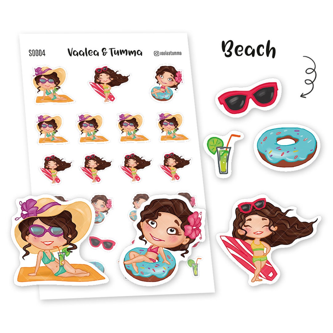 Tumma Planner Stickers - Beach Rest, S0004, Summer Stickers, Kawaii ...