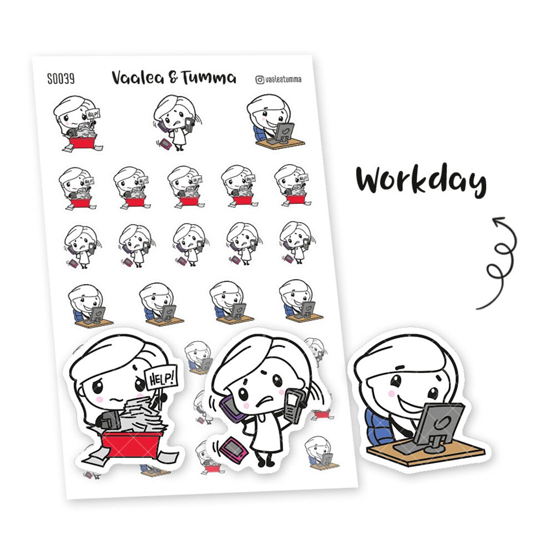 Piiku Planner Stickers Workday, S0039, Working Day Stickers, Kawaii ...