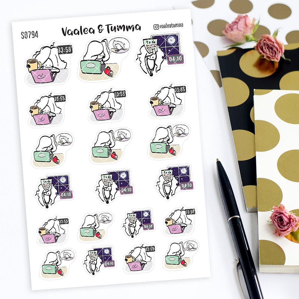 Work Late Planner Stickers Ensi S0794 Late at Night - Etsy