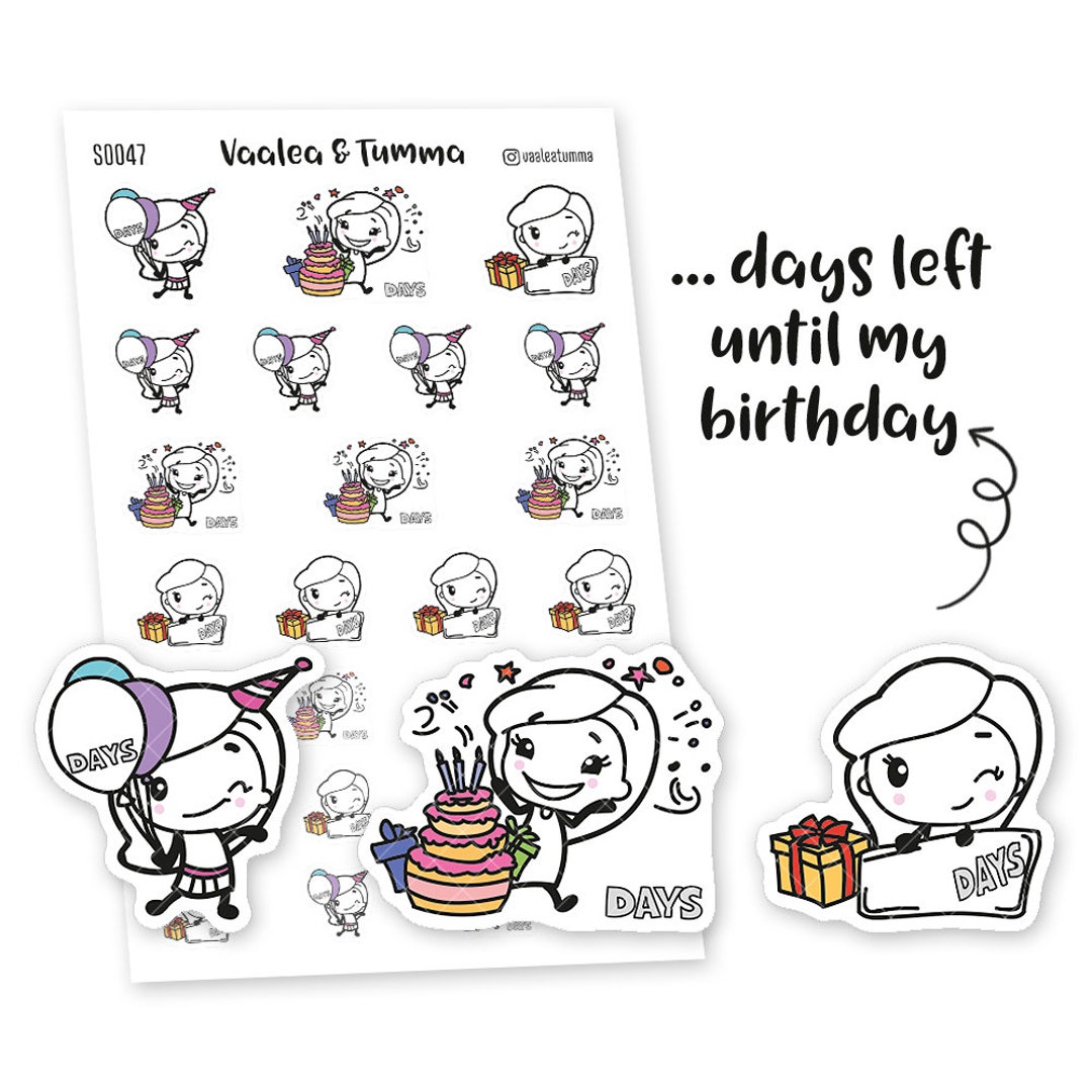 Kawaii Birthday Countdown Planner Stickers – 24 Piece Set - Etsy